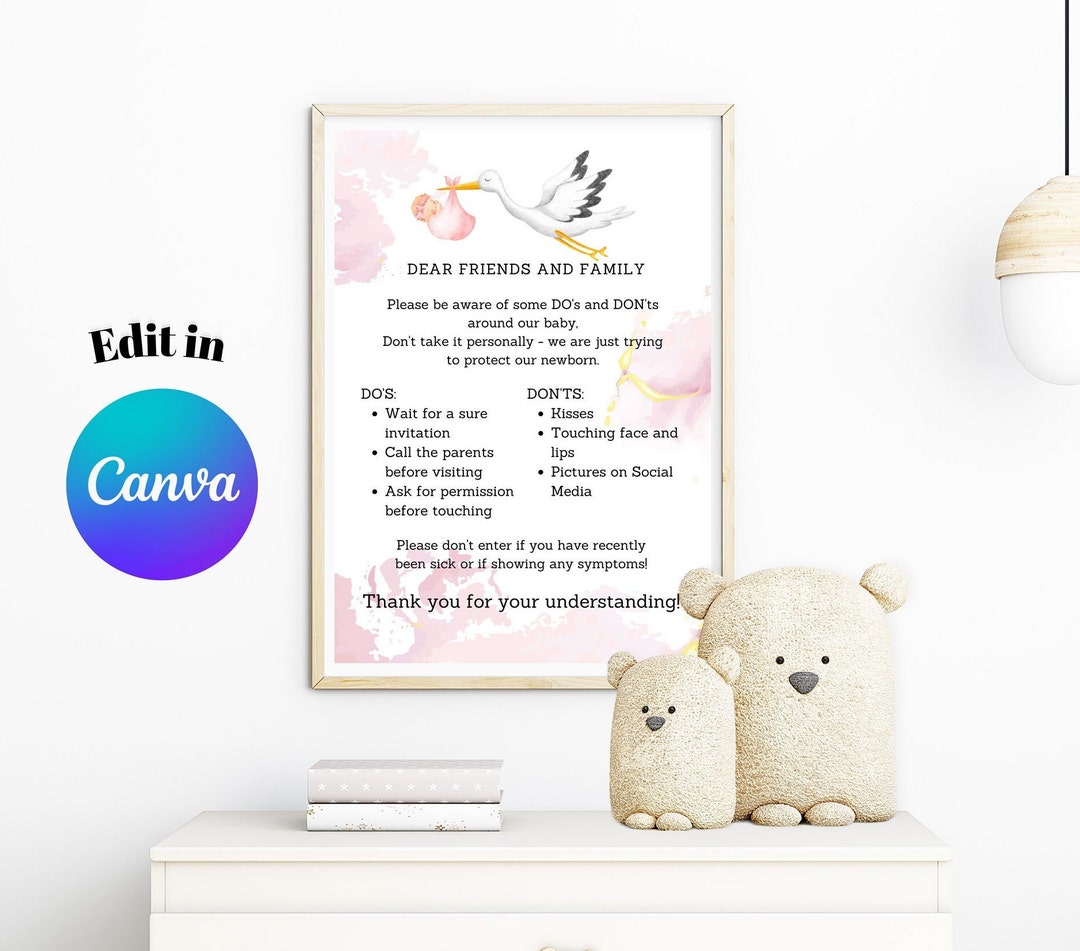 Editable Baby Girl Visitors Do's and Don'ts Sign, Baby Visitor Rules ...