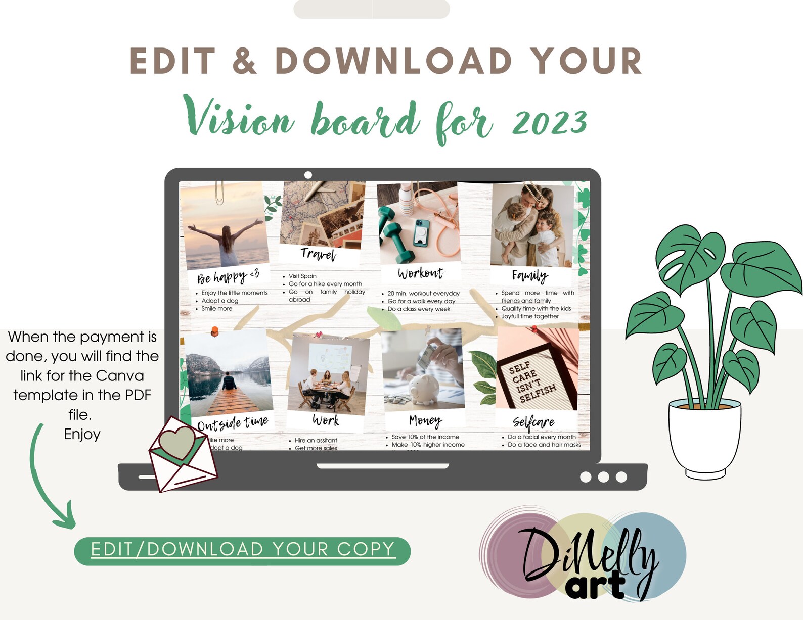 Editable Boho Vision Board Canva Template • New Year's Resolutions ...