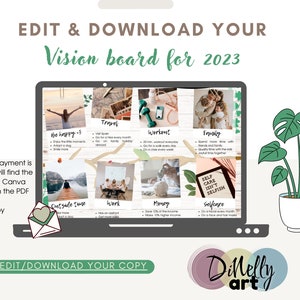 Editable Boho Vision Board Canva Template • New Year's Resolutions ...