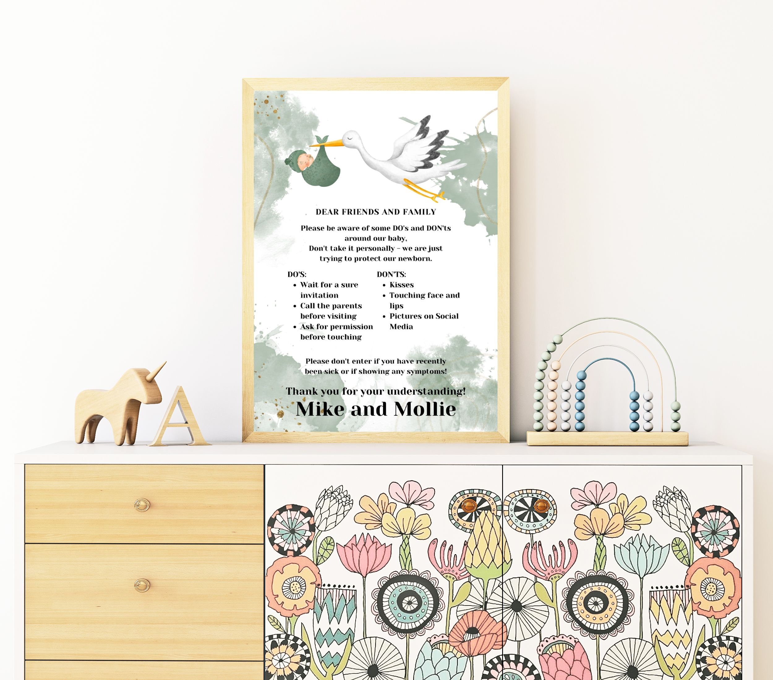 Editable Sage Green Newborn Visitors Rules, Visitors Birth Sign Baby ...