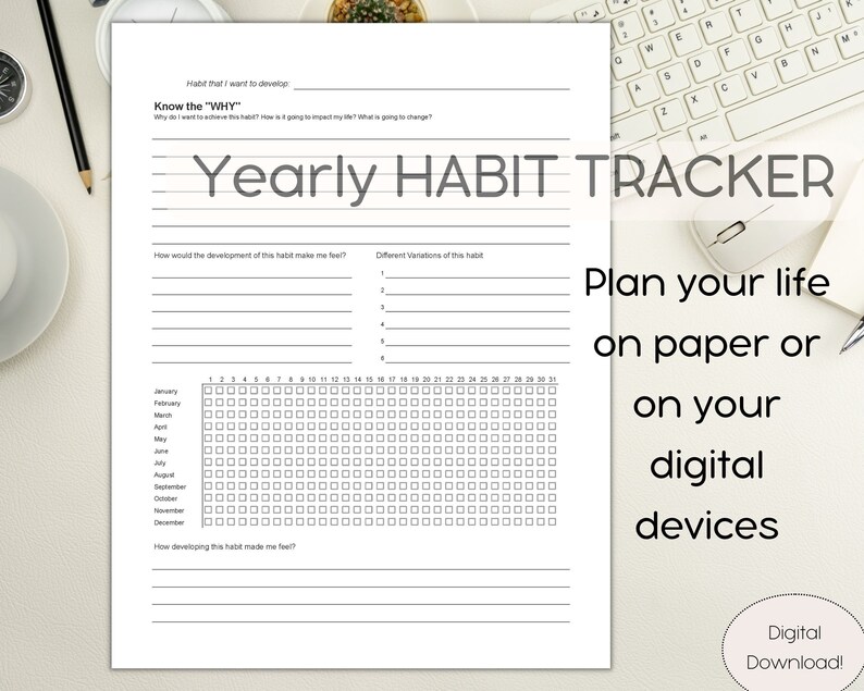Yearly Habit Tracker Digital Download Printable Goodnotes Habit Tracker ...
