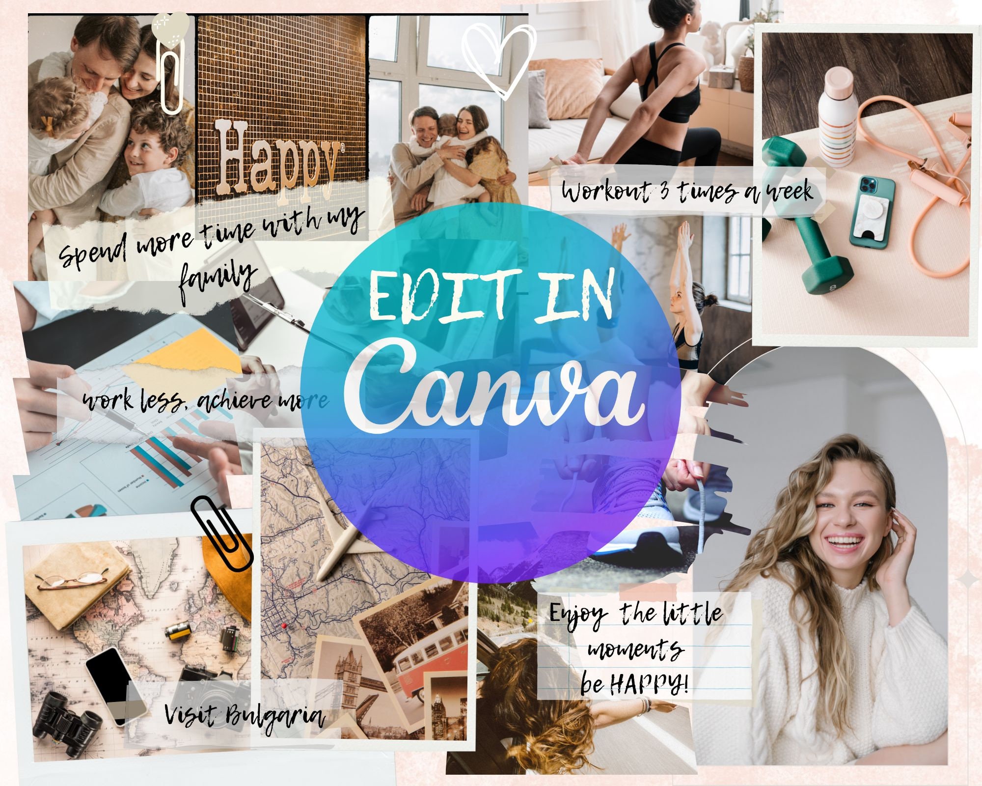 Editable Vision Board Canva Template Printable Vision Board Printables ...