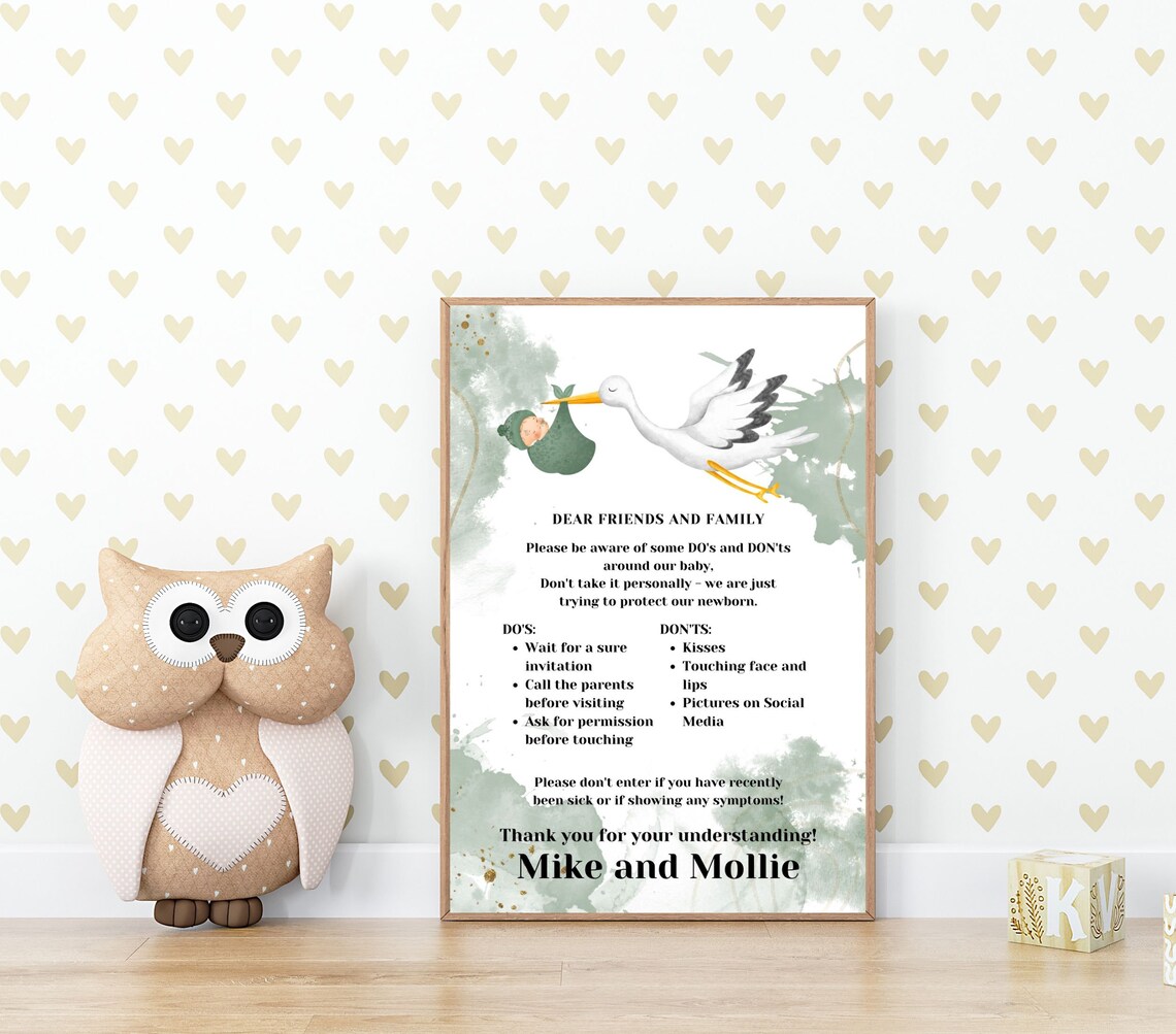 Editable Sage Green Newborn Visitors Rules, Visitors Birth Sign Baby ...