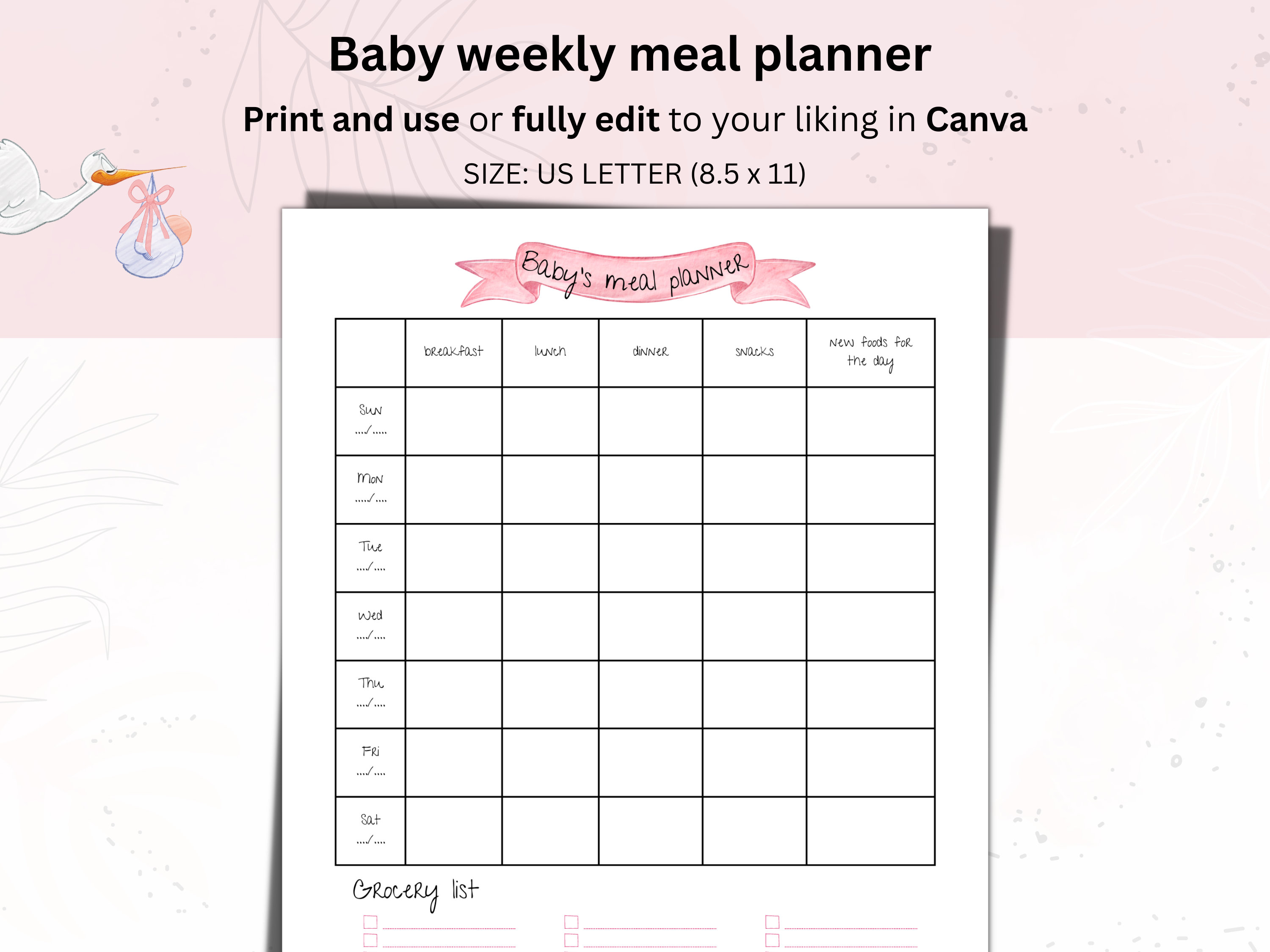 Baby Girl Food Tracker Printable BUNDLE, Baby Led Weaning, Babys First ...