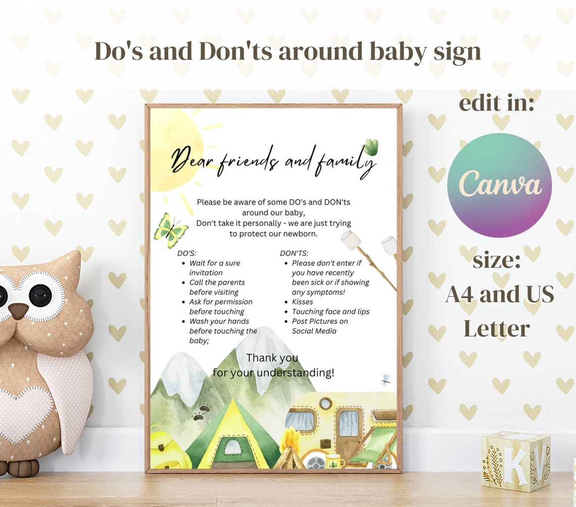 Editable Baby Visitors Do's and Don'ts Sign Camping Theme, Nursery ...