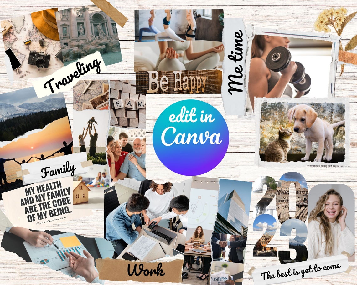 Editable Vision Board Canva Template • New Year's Resolutions • Vision ...
