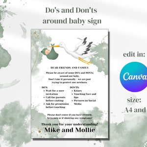 Editable Sage Green Newborn Visitors Rules, Visitors Birth Sign Baby ...