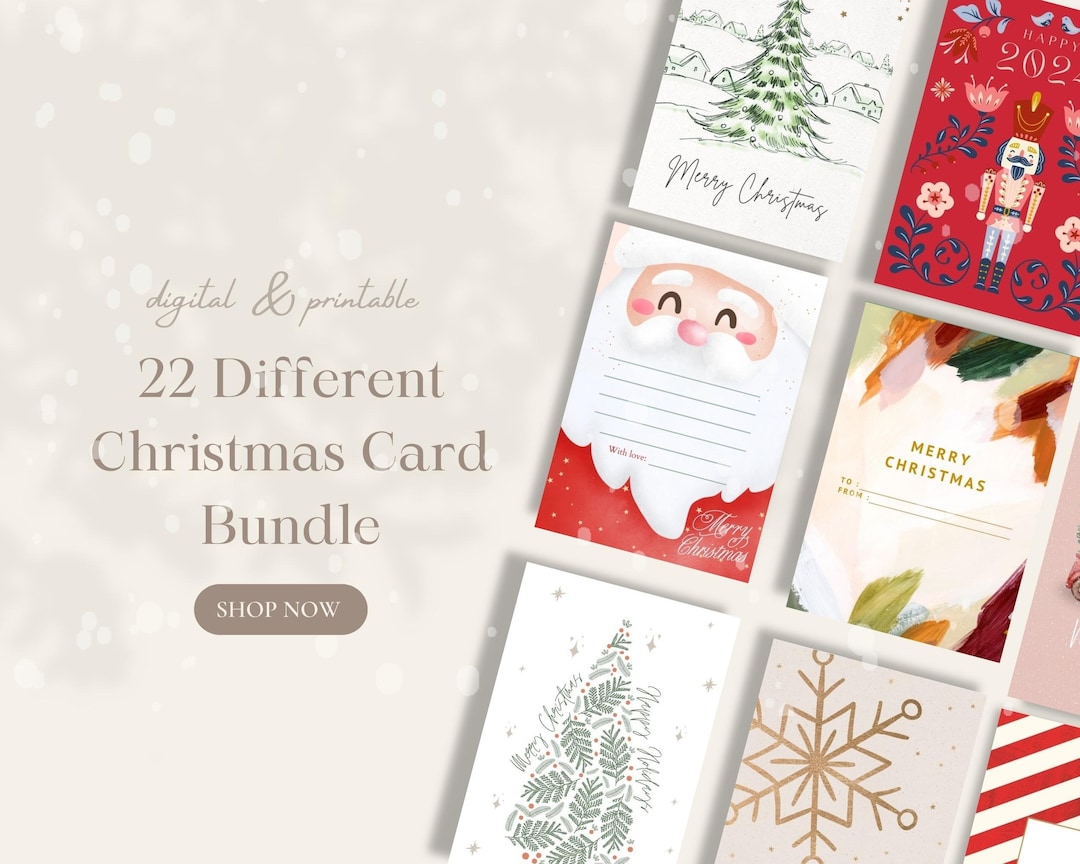 Digital Christmas Cards Bundle Printable Christmas Card Merry Christmas ...