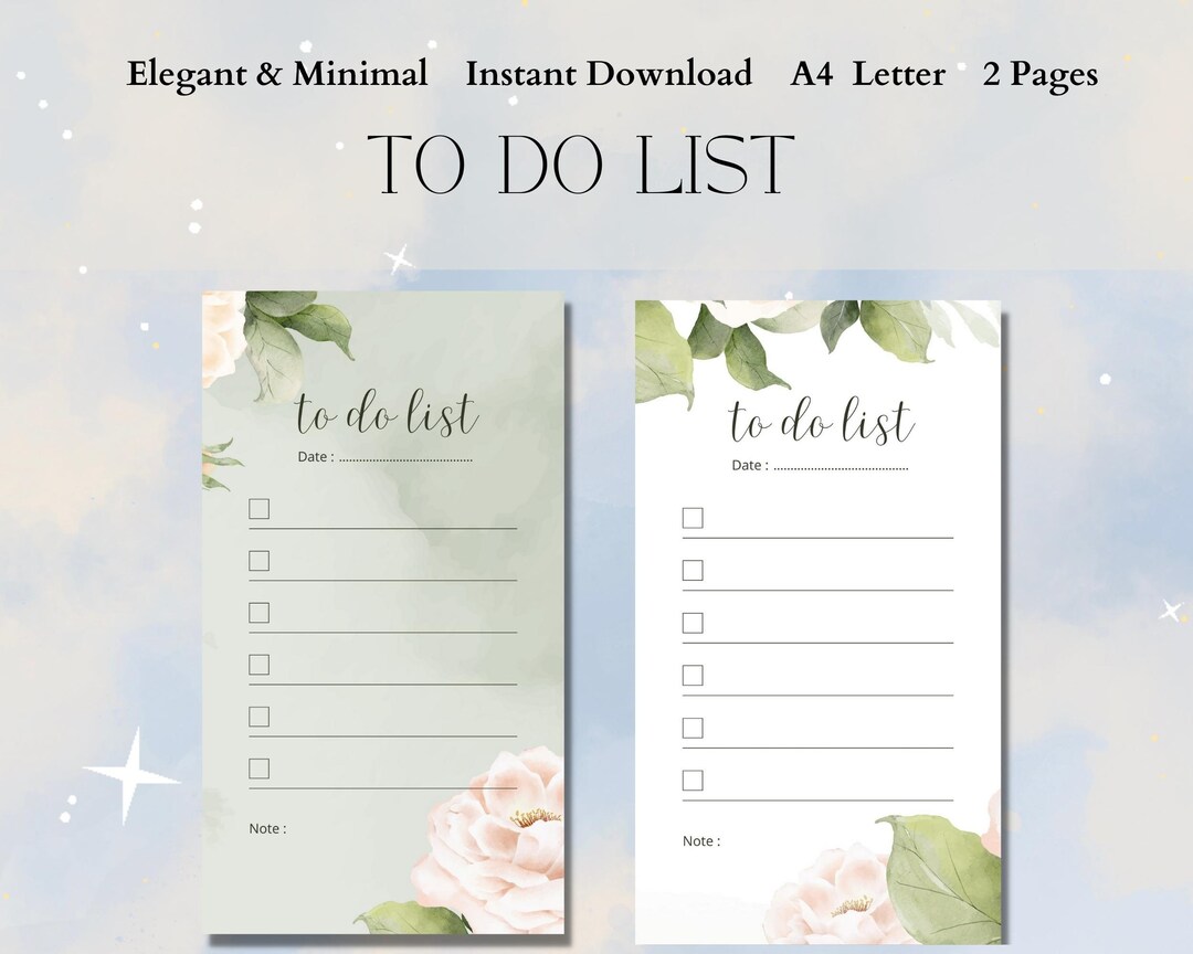 Minimal & Floral to Do List Simple Tasks List Template, A4 Printable ...