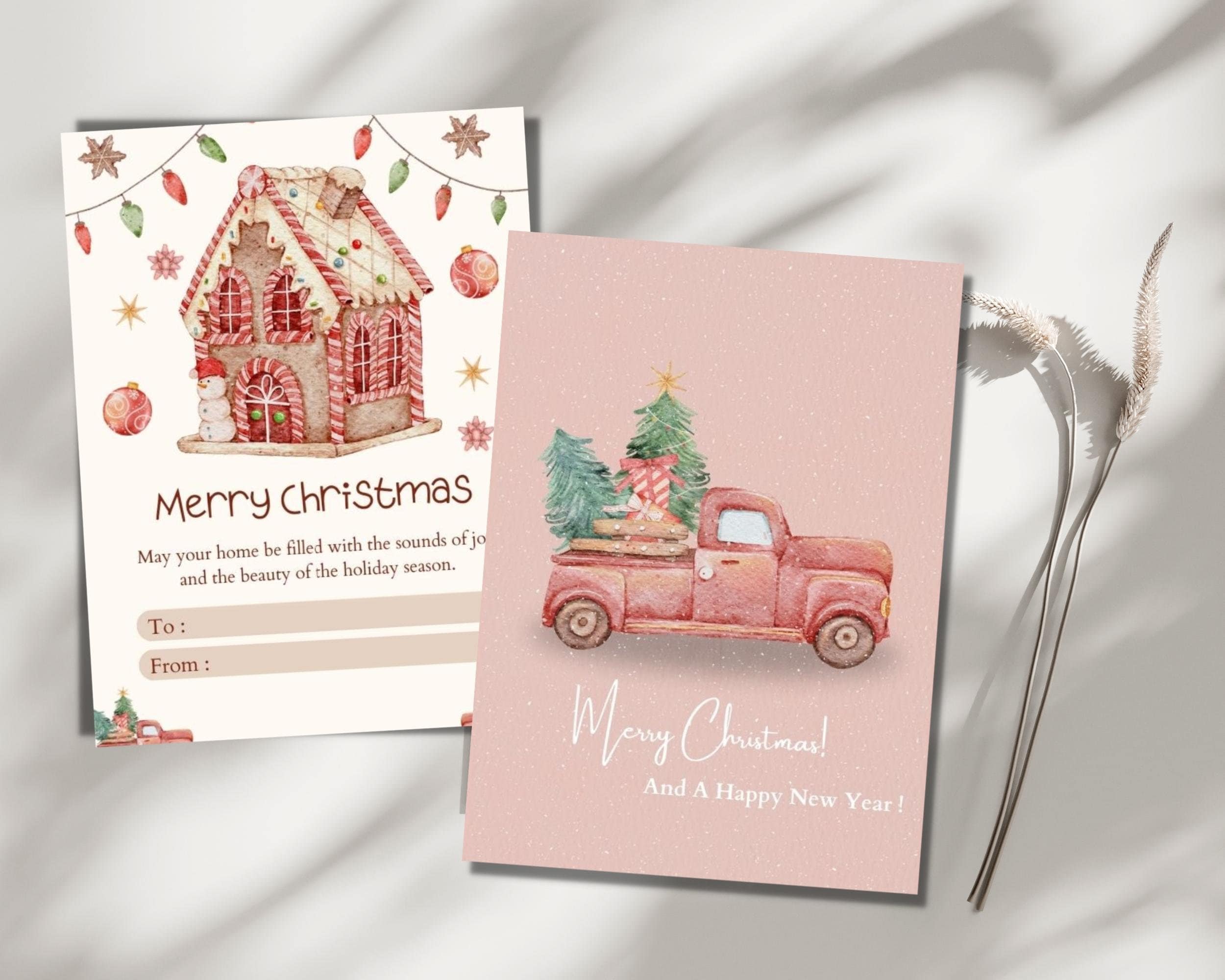 Digital Christmas Cards Bundle Printable Christmas Card Merry Christmas ...