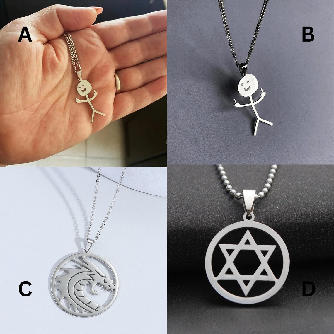 Middle Finger Stick-man Necklace, Dainty Necklace, Funny Gifts, Initial ...