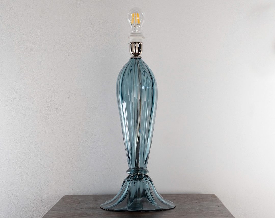 Murano Glass Table Lamp Avio Blue Color, Handmade Made in Italy ...