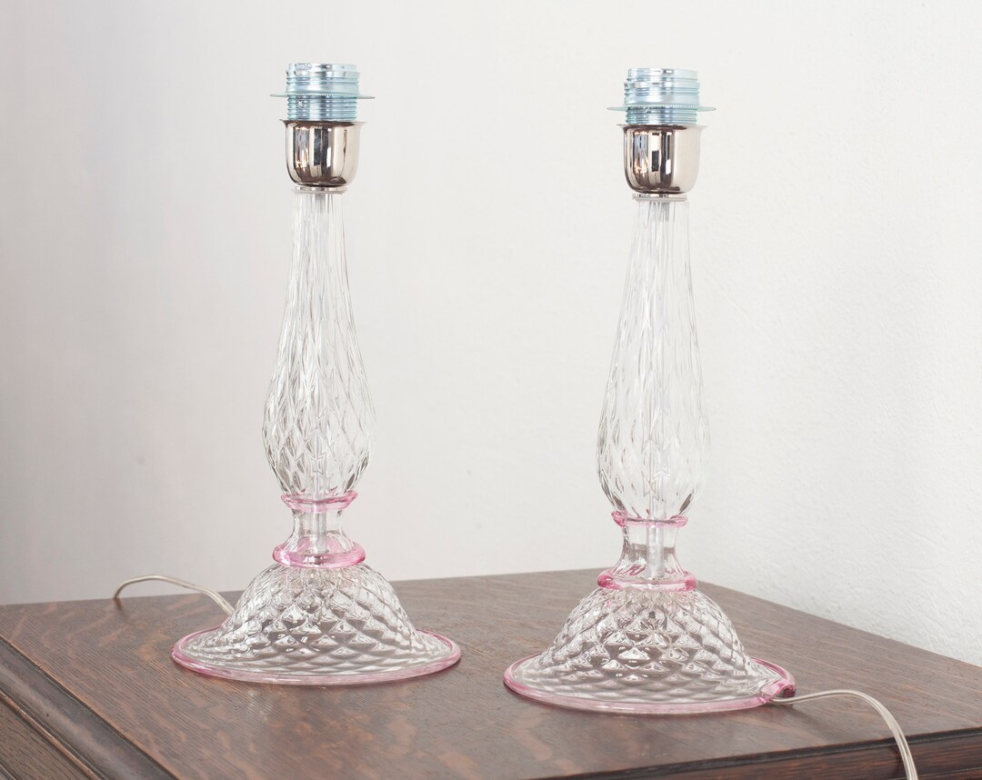 Set of 2 Transparent Murano Glass Table Lamps With Pure Pink ...