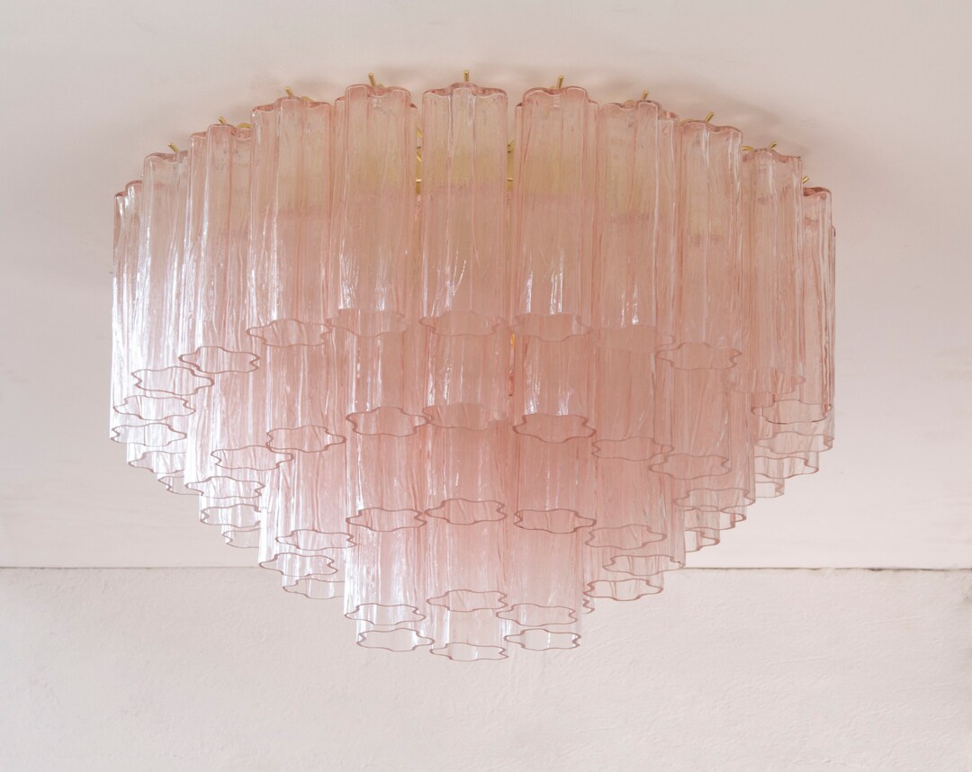 Large Ceiling Light With Murano Glass Tronchi Cipria Color, Ceiling ...