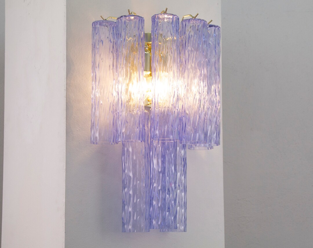 Large Wall Sconce With Murano Glass Blue Color Made in Italy, Vintage ...