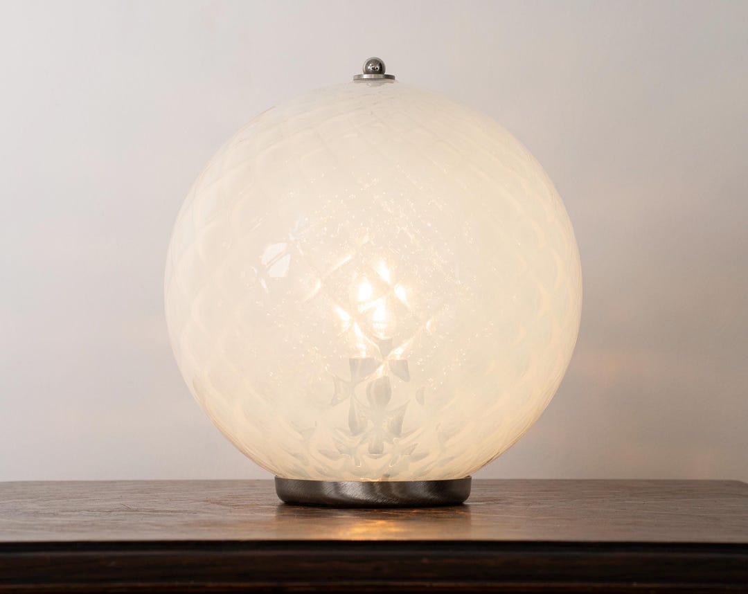 Vintage Murano Glass Table Lamp, Sphere Ø25cm Original Opal With ...