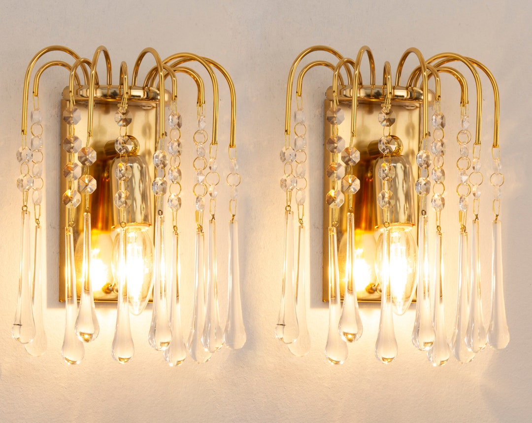 Set of 2 Rain Wall Sconce, Cascade of Crystals and Drops in Murano ...