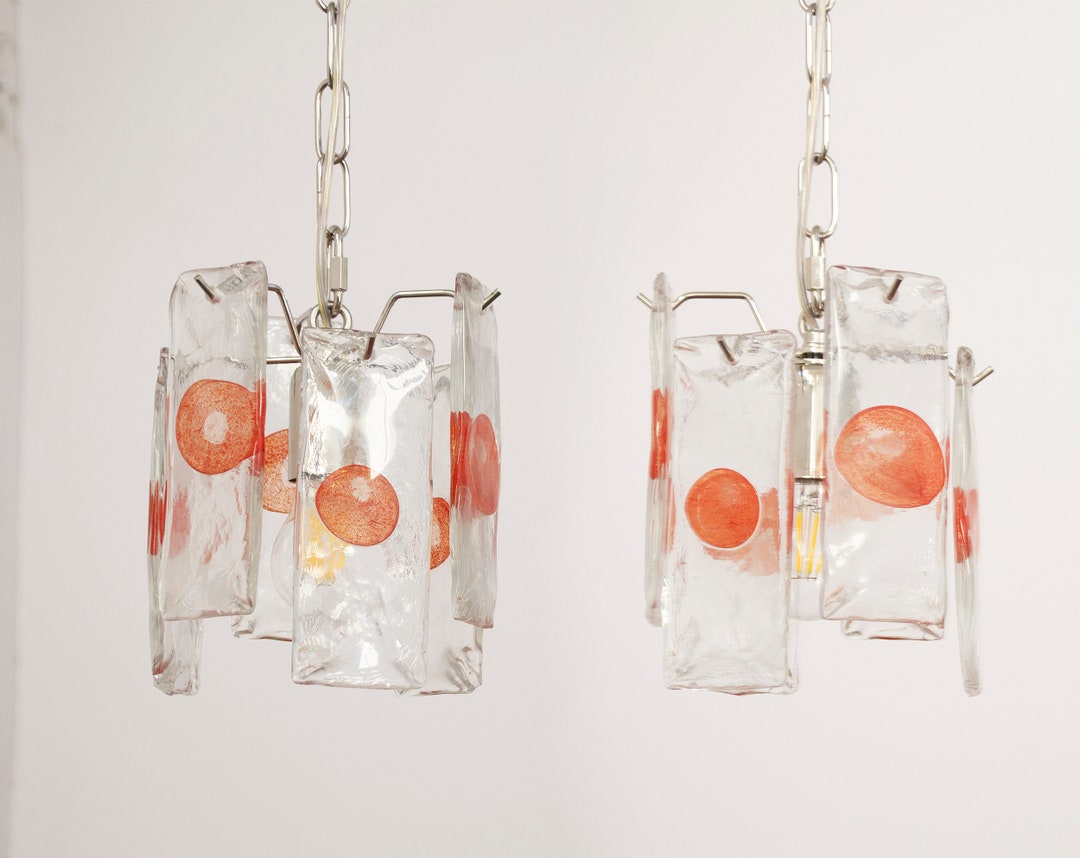 One off Vintage Set of 2 Suspension Lamps Made in Italy Murano Glass ...