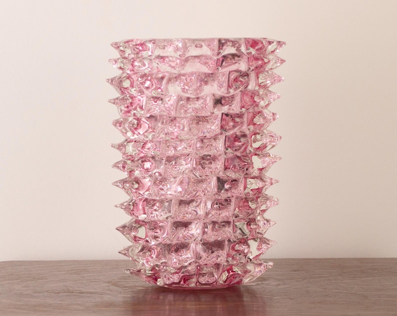 Rostrato Vase Made of Authentic Venetian Pink and Clear Murano Glass ...