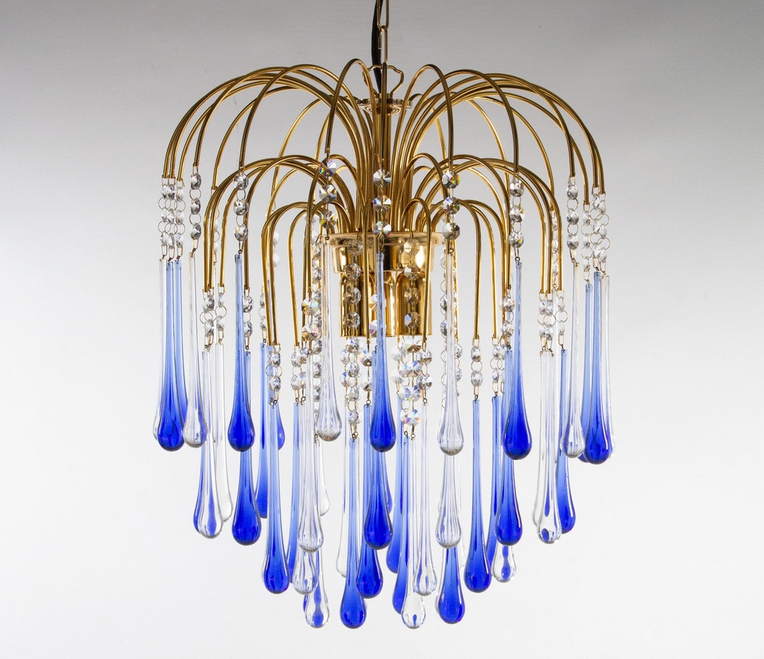 Rain Chandelier, Cascade of Crystals and Drops in Crystal and Blue ...