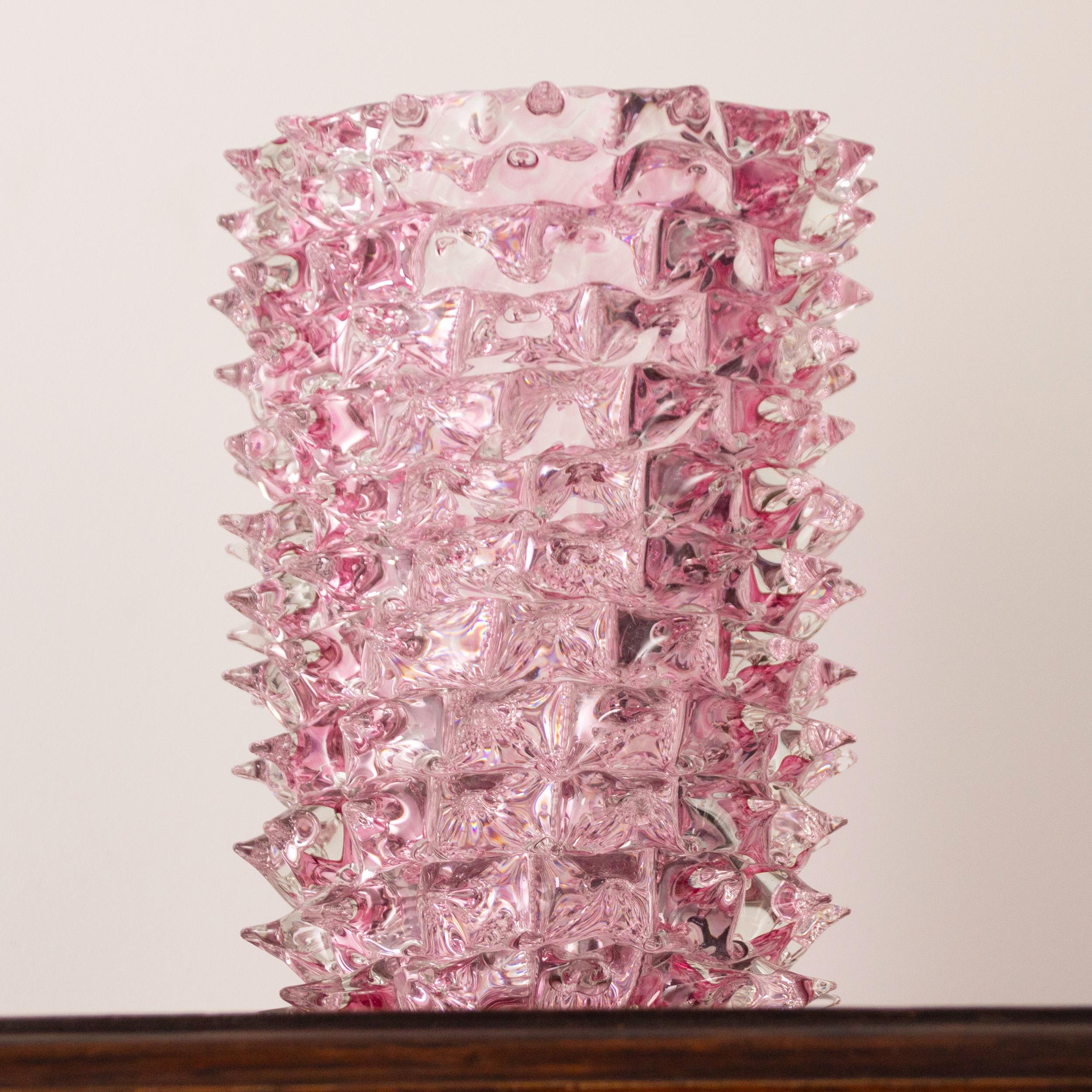 Rostrato Vase Made of Authentic Venetian Pink and Clear Murano Glass ...