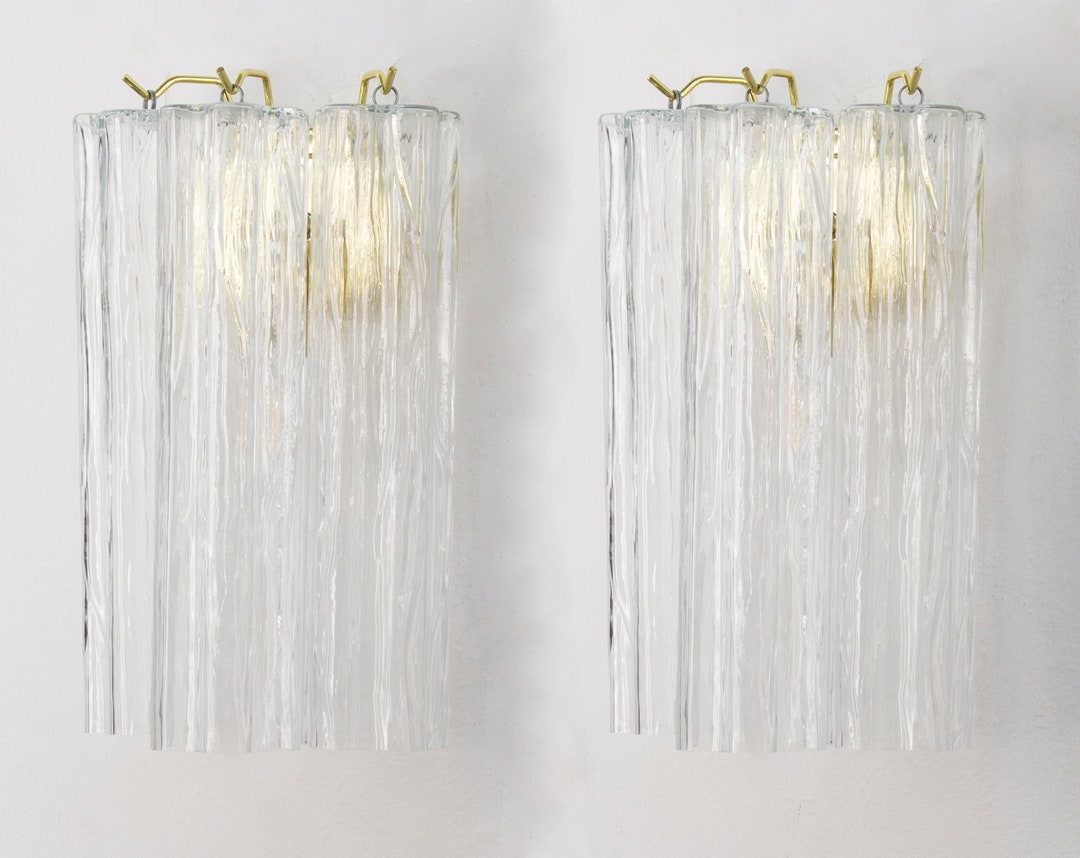 Set of 2 Wall Sconce With Murano Glass Tronchi Clear Color Made in ...