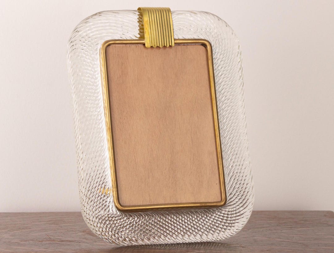 Large Original Murano Glass and Brass Picture Frame Clear Twisted Glass ...