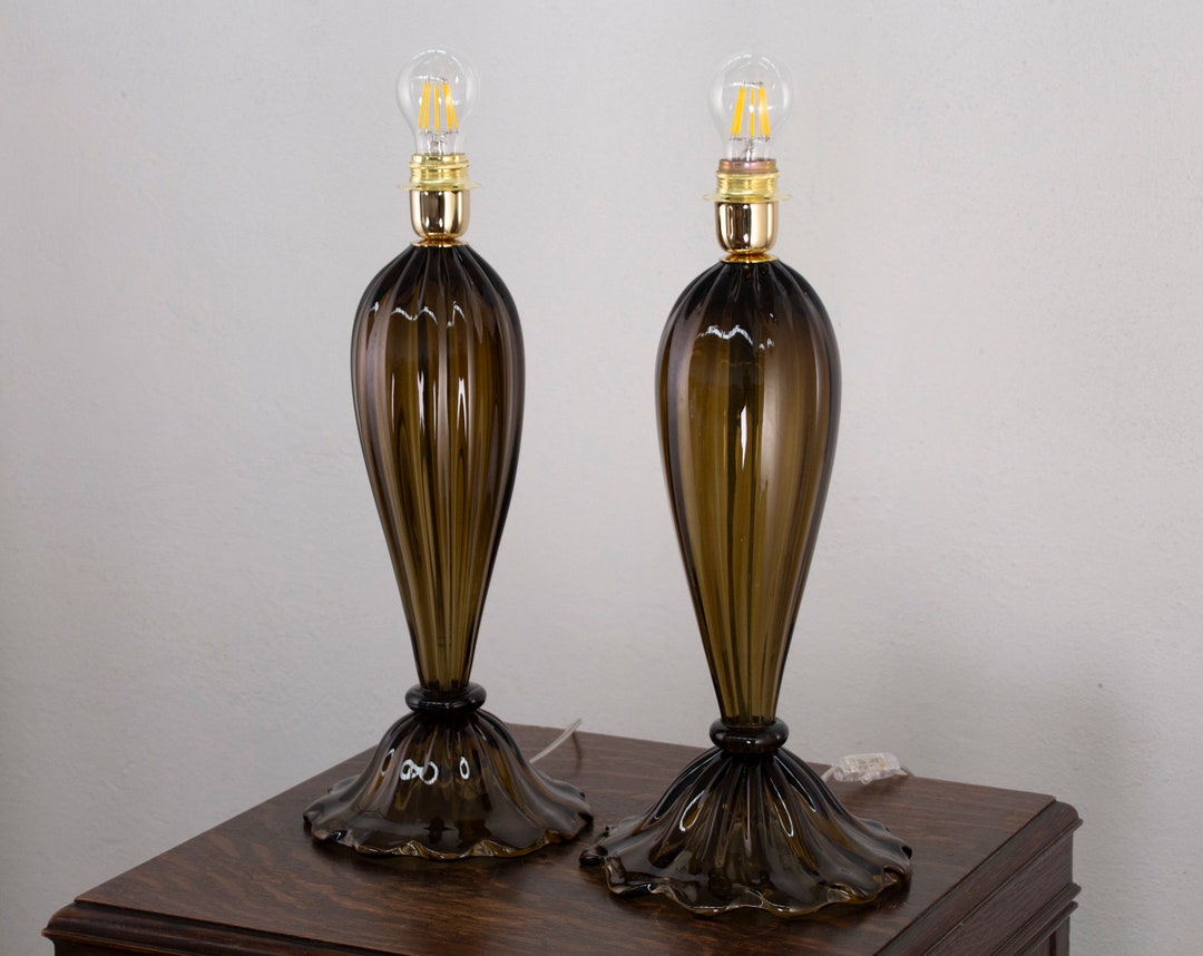 Set of 2 Murano Blown Glass Table Lamps Moka Brown Color, Made in Italy ...