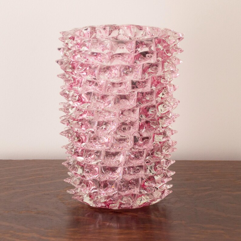 Rostrato Vase Made of Authentic Venetian Pink and Clear Murano Glass ...