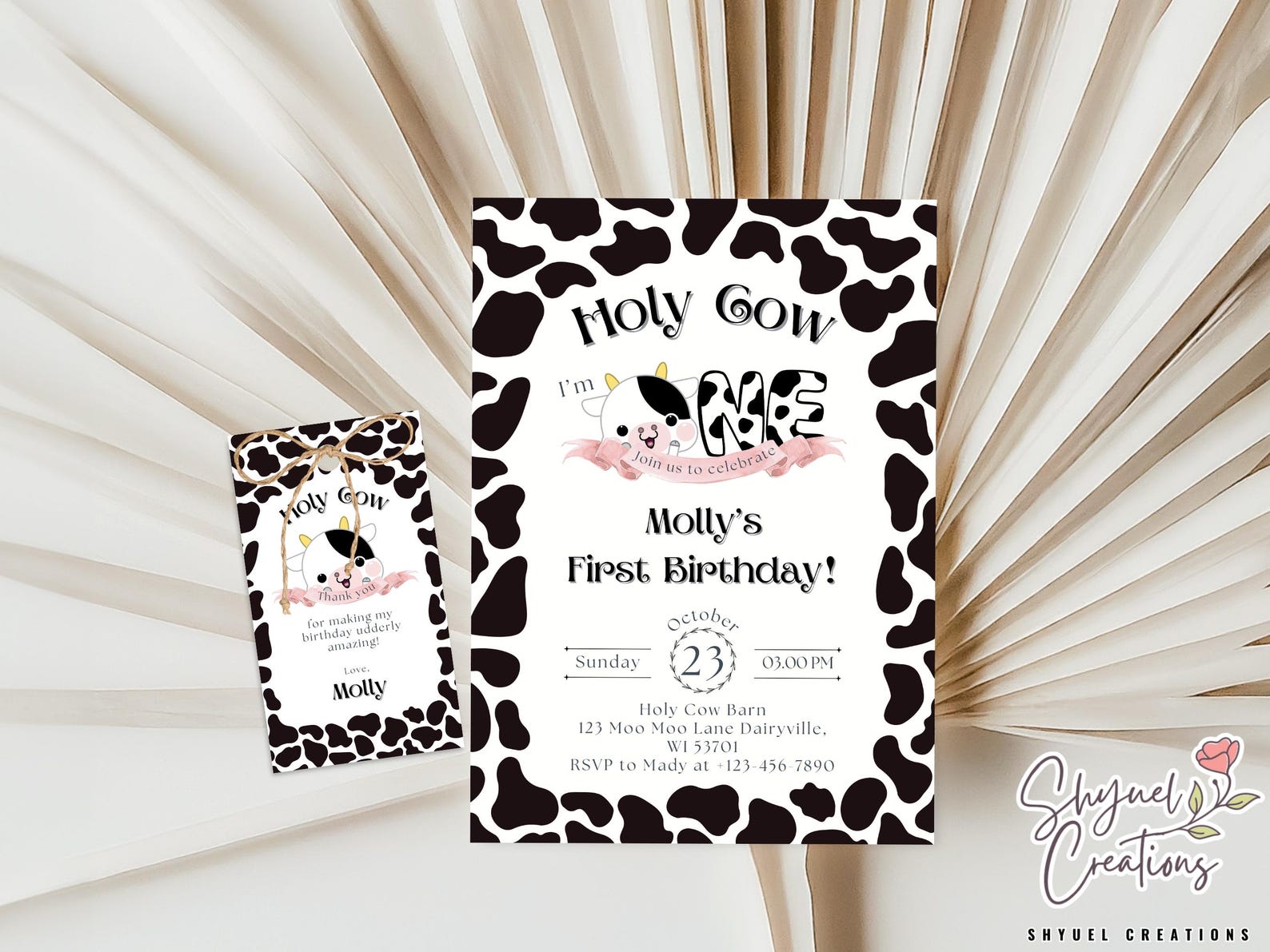 Holy Cow Im One Invitation Holy Cow First Birthday Girl Cow Birthday ...