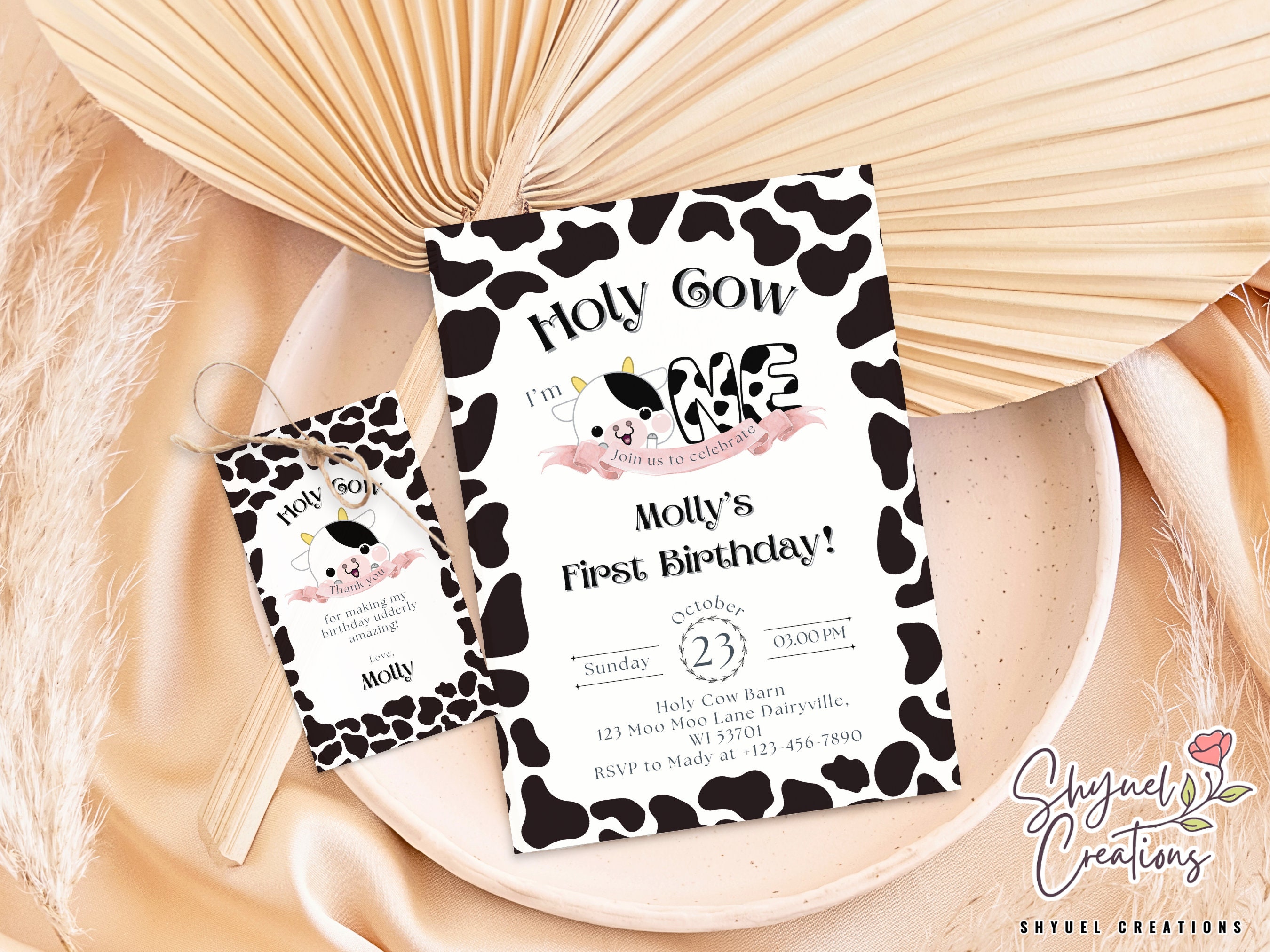 Holy Cow Im One Invitation Holy Cow First Birthday Girl Cow Birthday ...