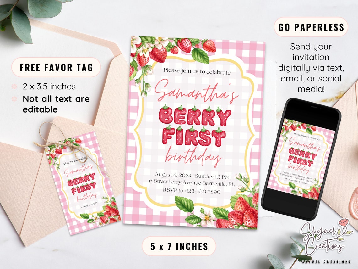 Berry First Birthday Invitation Berry 1st Birthday Invitation Party ...