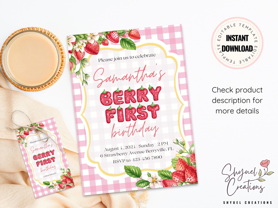 Berry First Birthday Invitation Berry 1st Birthday Invitation Party ...