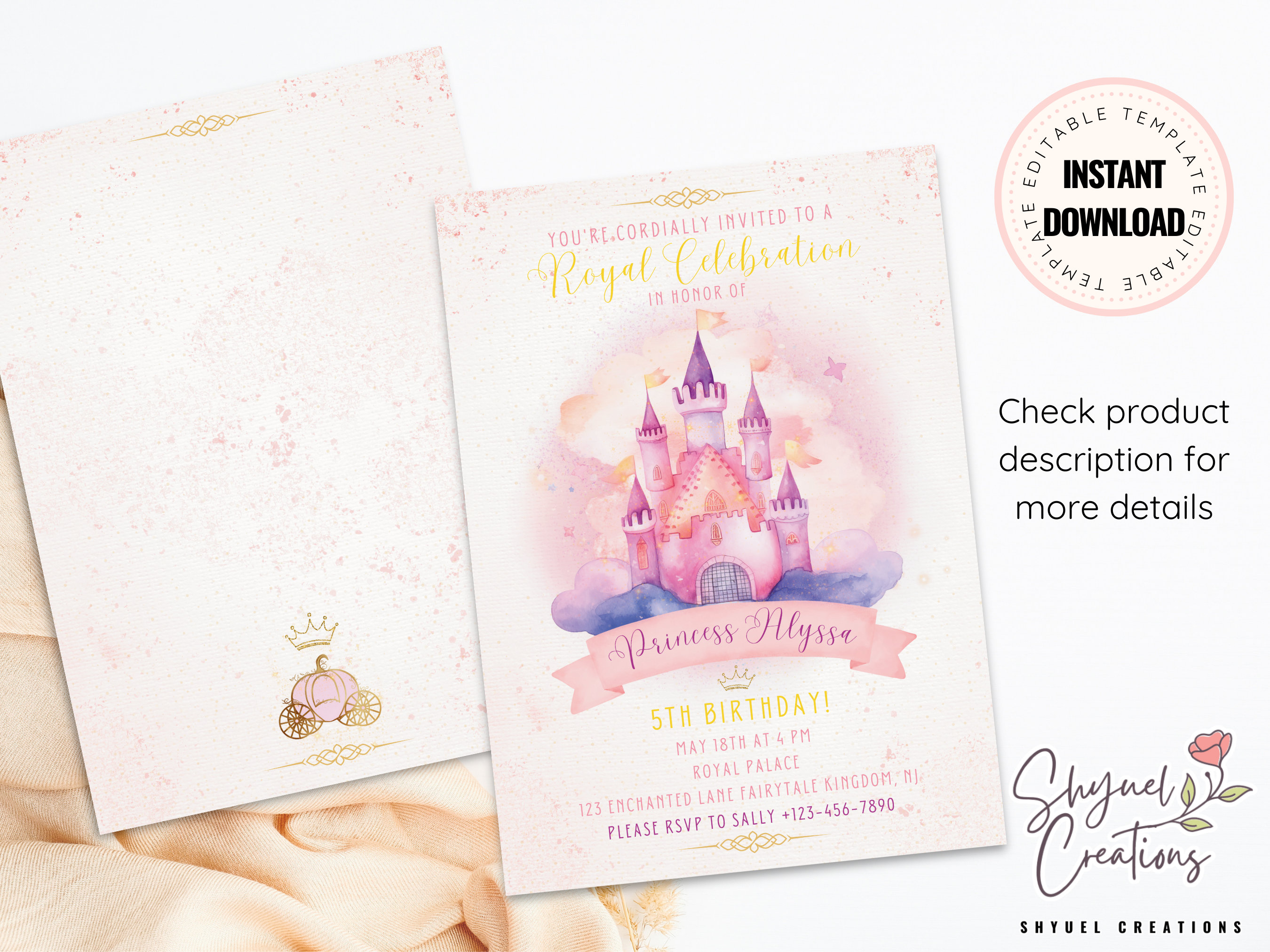 Princess Birthday Invitation Princess Party Invite Royal Princess ...