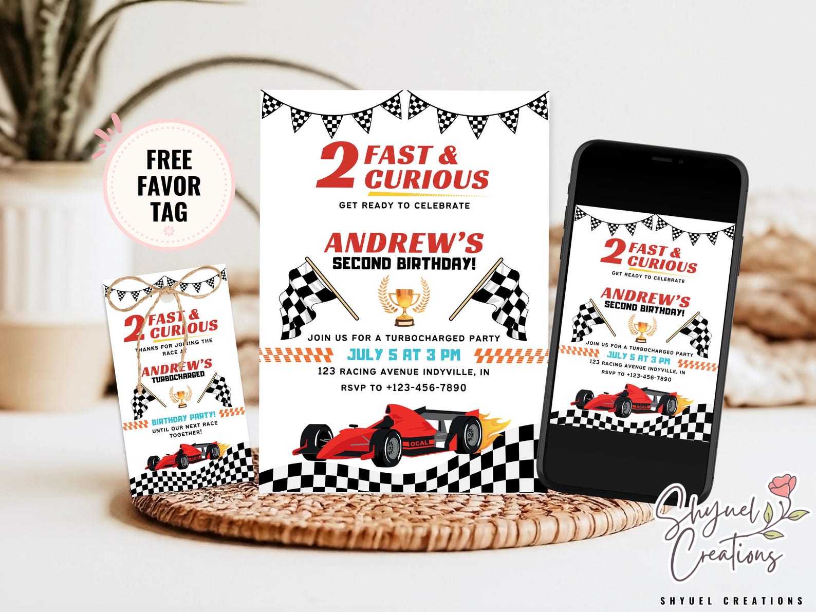 Two Fast Two Curious Birthday Invitation: Race Car Party (digital ...