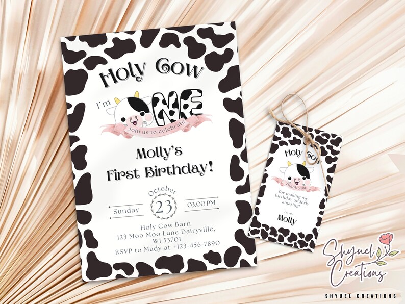Holy Cow Im One Invitation Holy Cow First Birthday Girl Cow Birthday ...