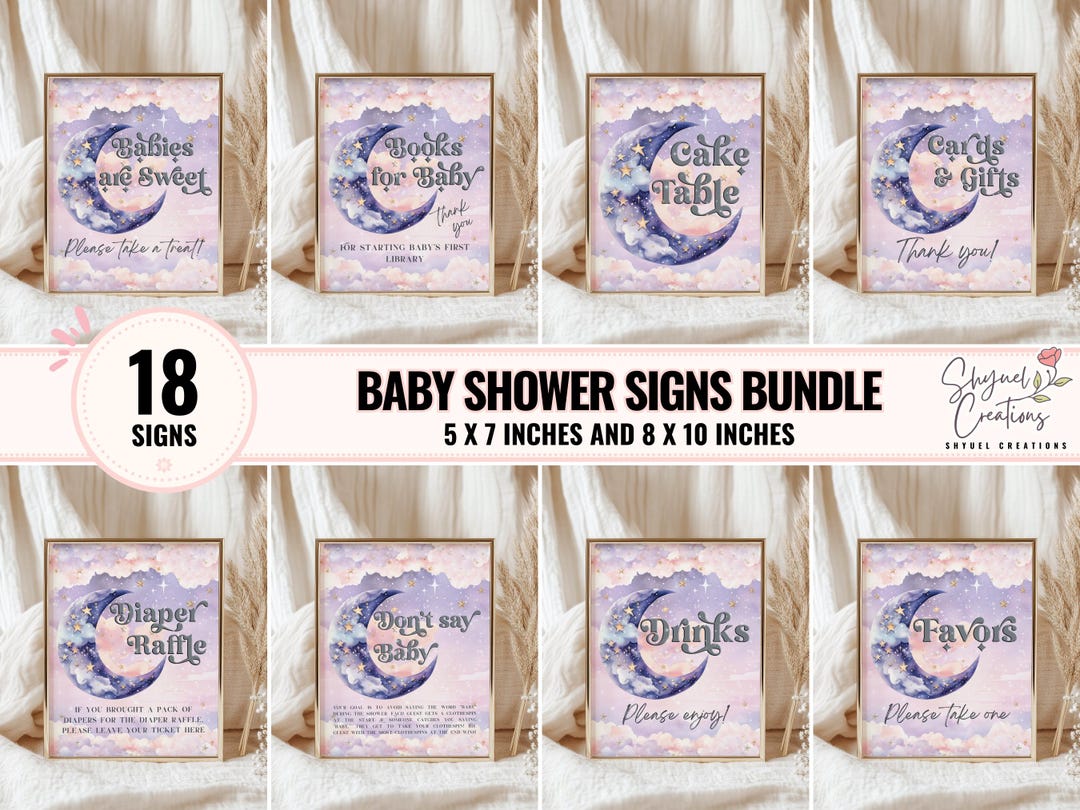 Over the Moon Signs, Editable Signage We Are Over the Moon Baby Shower ...