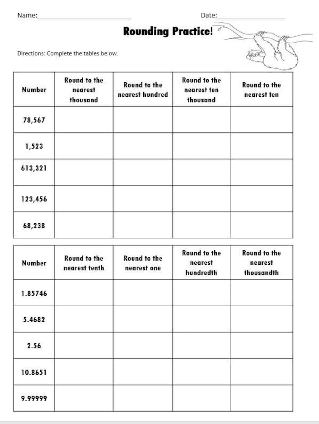 Rounding Practice Worksheet - Etsy