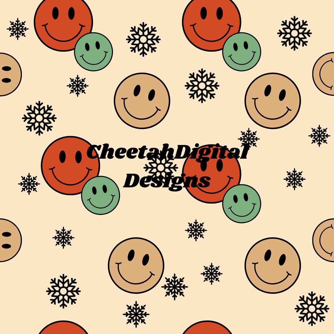 Neutral Color Smiley Face With Snowflakes Pattern Background - Etsy
