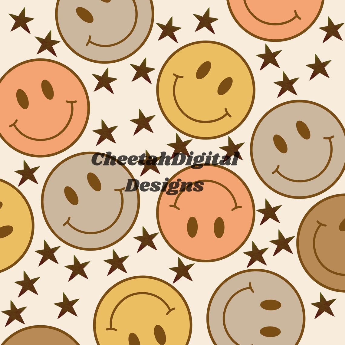 Neutral Smiley Face Seamless Pattern Background Paper - Etsy