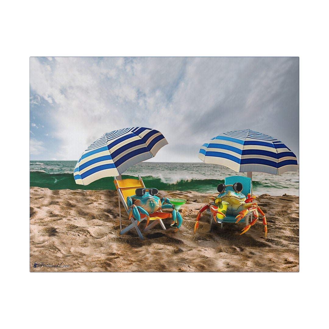 Canvas Print Crabs on the Beach, Dark Blue Side Borders - Etsy