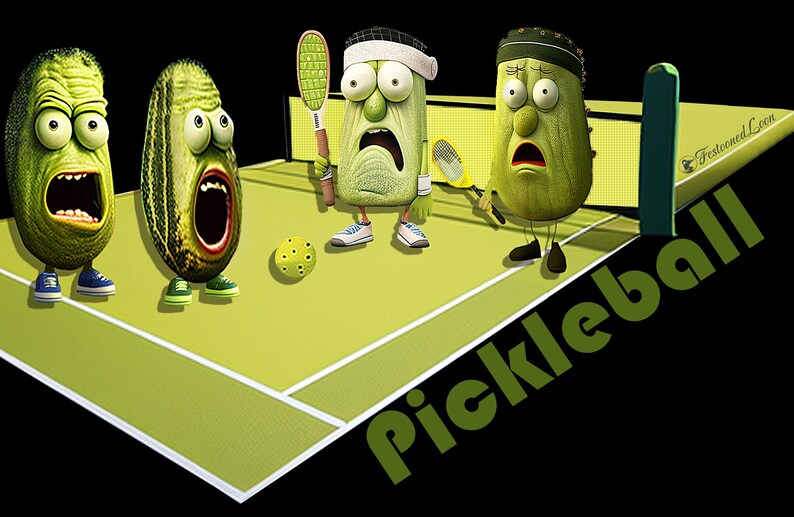 Pickleball Pickleball Court Cartoon Players Angry Pickles - Etsy