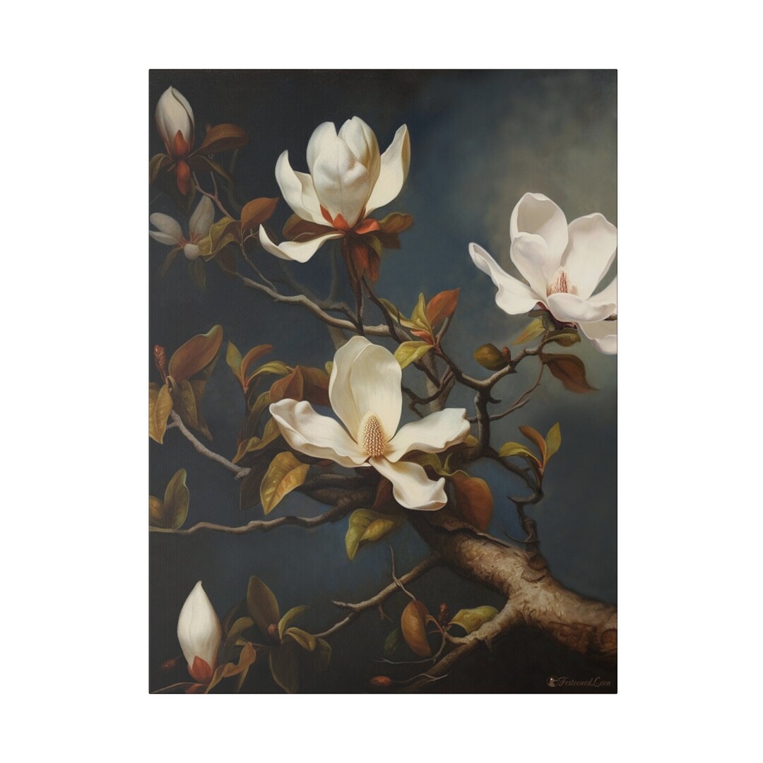 Canvas Print Magnolias in Bloom, Black Border - Etsy