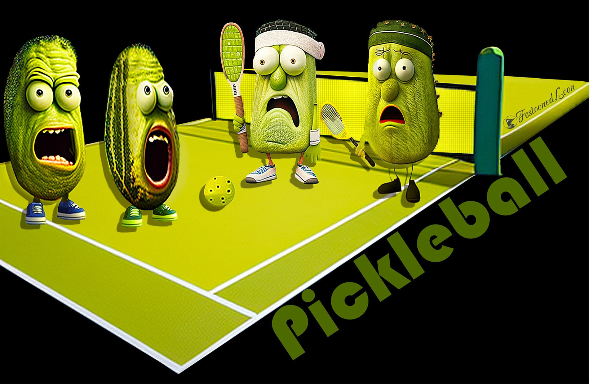 Pickleball, Pickleball Court, Cartoon Players - Etsy