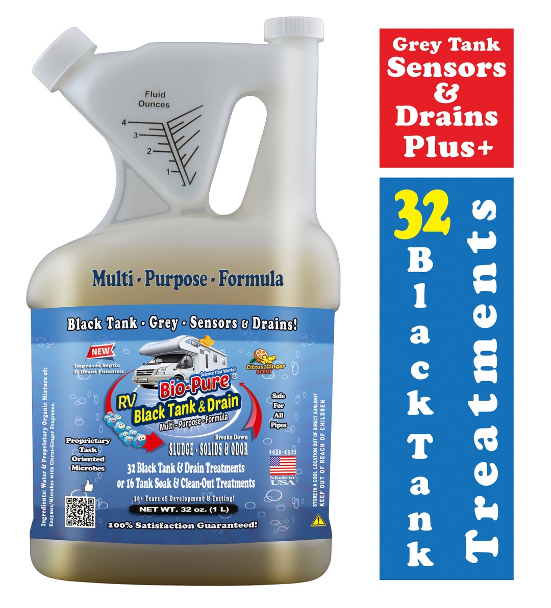 Bio-pure RV Black Tank/septic, Drain Restore & Maintain CONCENTRATE 32 ...