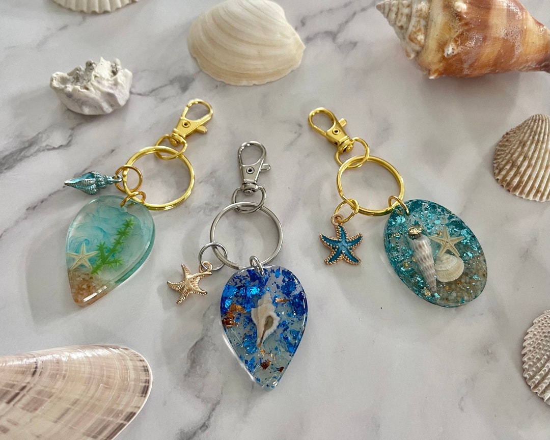 Beach Resin Keychain, Florida Souvenir, Gold Ocean Themed Gift, Coastal ...