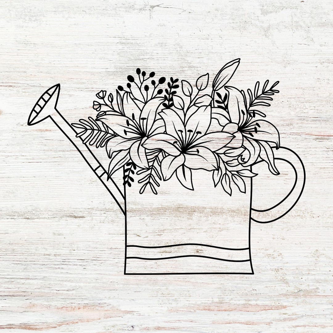 Gießkanne svg, Gießkanne mit Blumen svg, Blumen in Gießkanne, Gartenarbeit SVG Schnittdatei ...