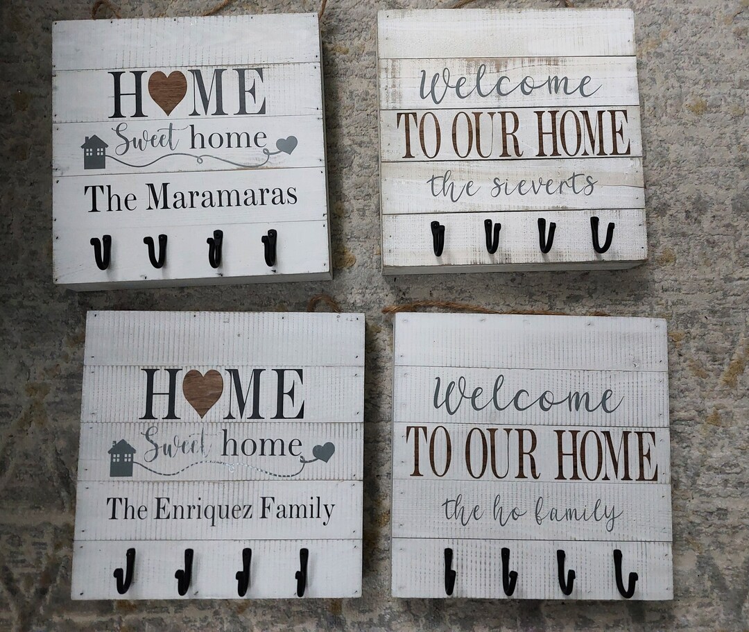 Custom Welcome, Home Sweet Home Sign With Key Hook - Etsy
