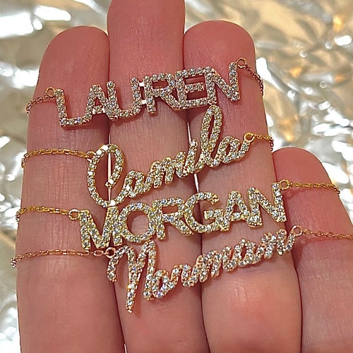 14k Solid Gold Diamond Name Necklace Personalized Gift Name - Etsy