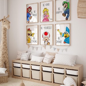Set of 6 Mario Prints for Kids Room | Printable Wall Art | Boys Room ...